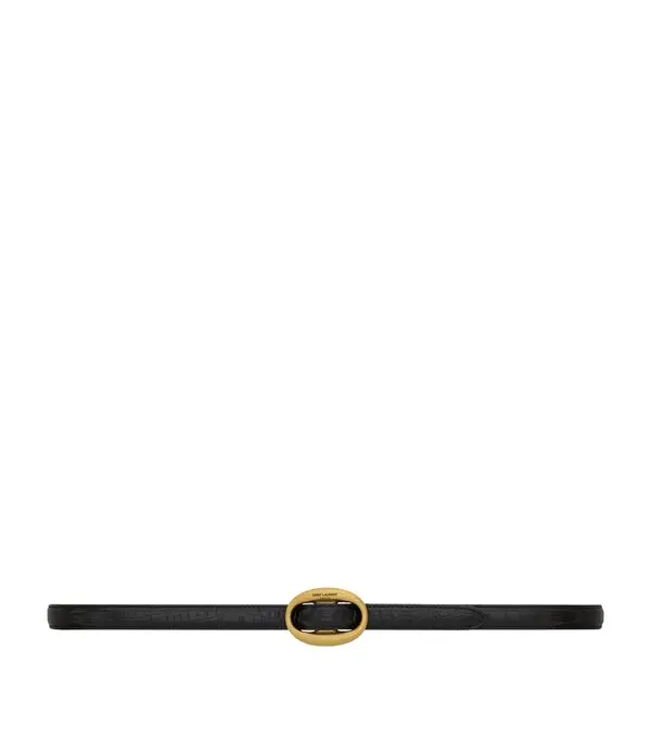 Saint Laurent Leather Croc-embossed Belt - Black