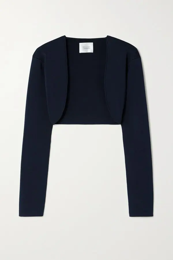 Galvan Atalanta Cropped Ribbed Stretch-knit Cardigan - Blue