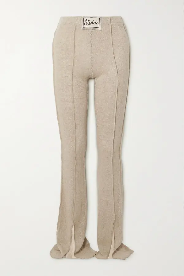 SIEDRES Appliquéd Flared Linen-blend Pants