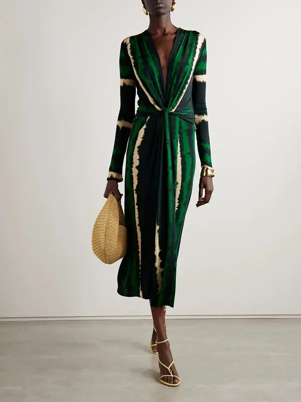 artisanal green midi dress Green Linen Midi Dress  Vintage Puff Sleeve Wrap