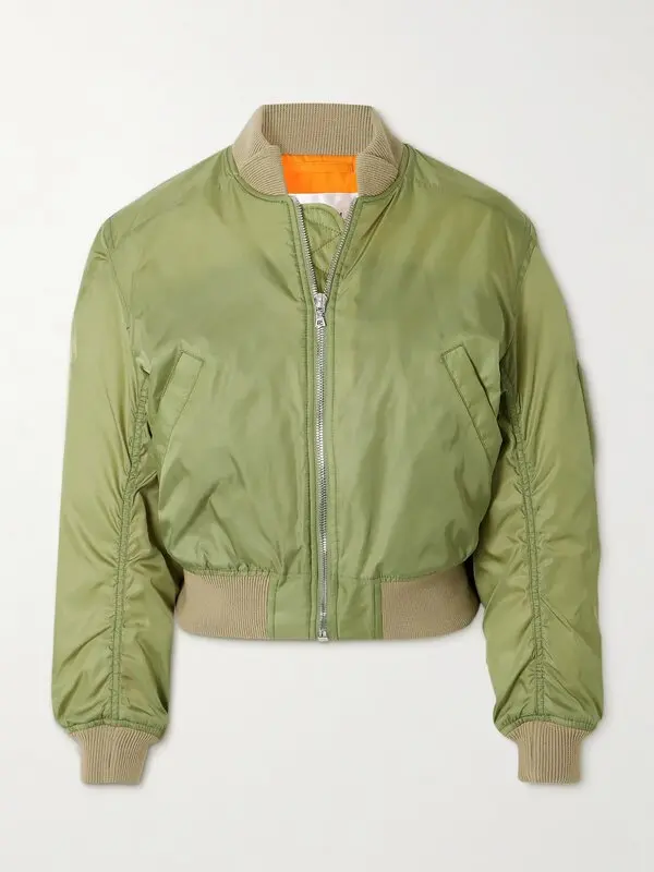 Victoria Beckham Cropped Padded Bomber Jacket - Green