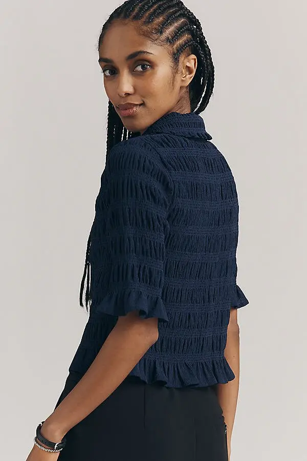 Maeve Smocked Button-front Top - Navy Ink