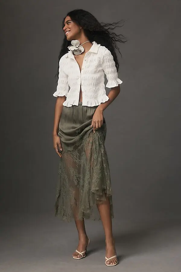 Maeve Smocked Button-front Top - Vanilla