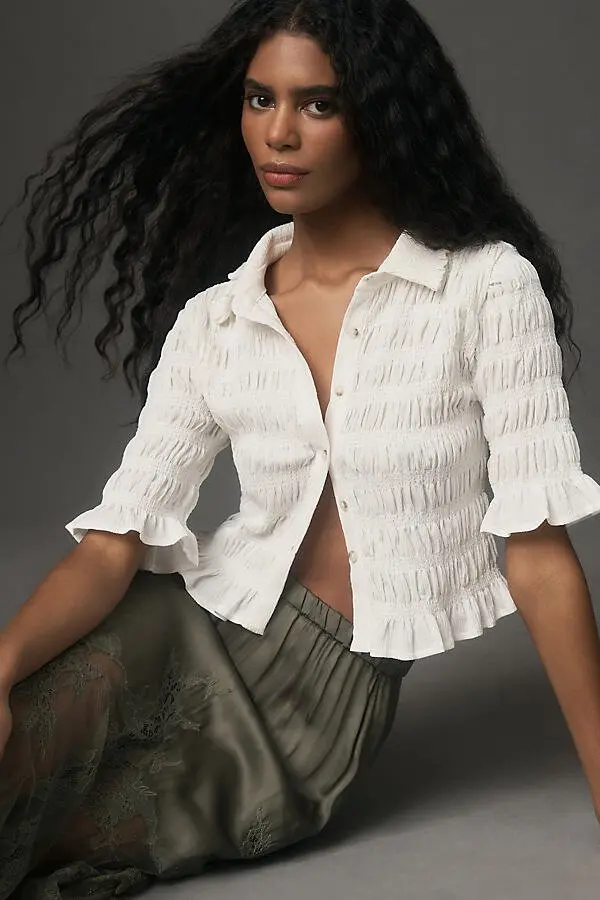 Maeve Smocked Button-front Top - Vanilla