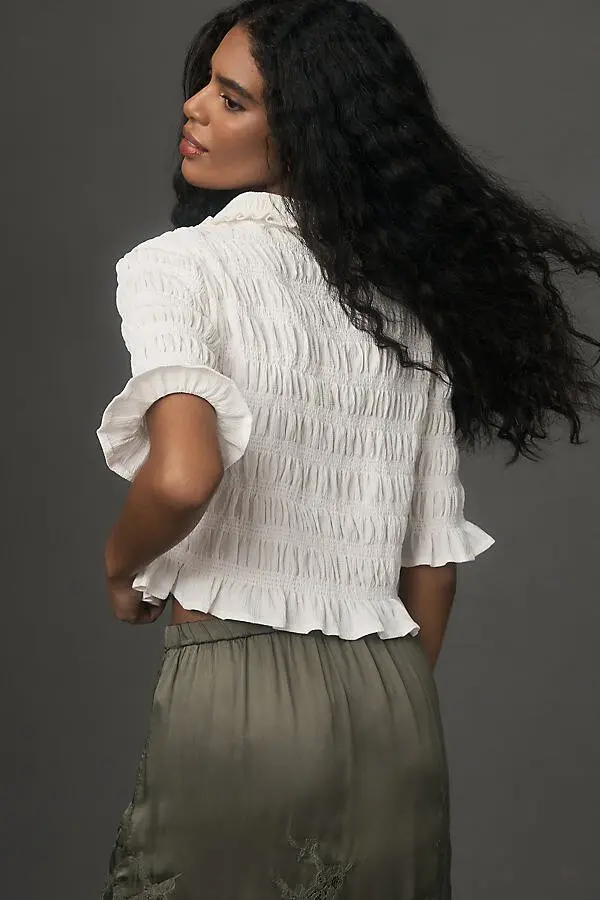 Maeve Smocked Button-front Top - Vanilla