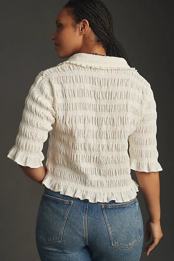 Maeve Smocked Button-front Top - Vanilla