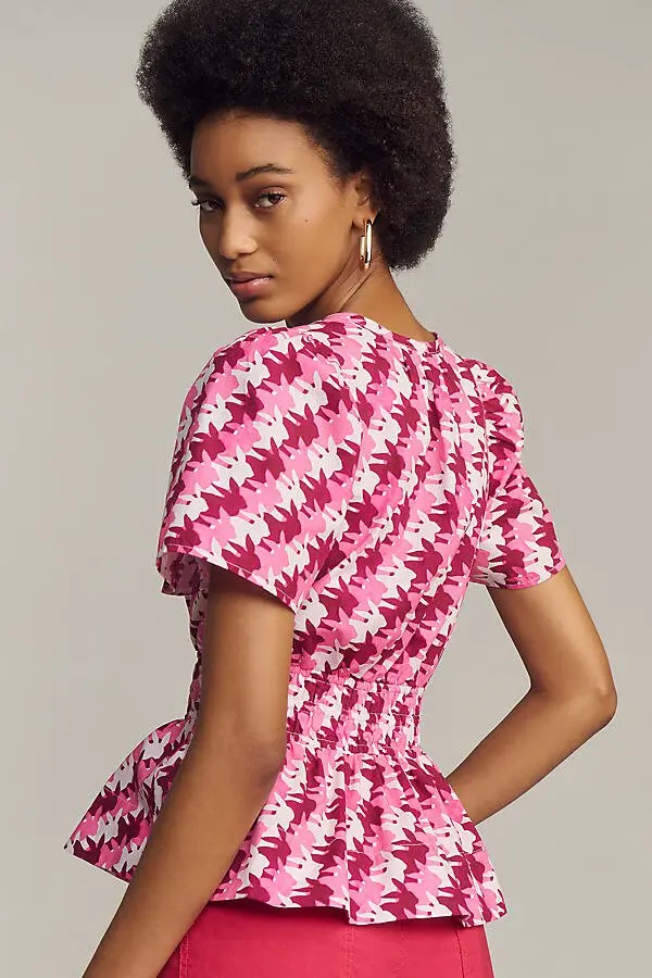 THE SOMERSET COLLECTION BY ANTHROPOLOGIE Printed Blouse With Smocked Waist - Medium Pink