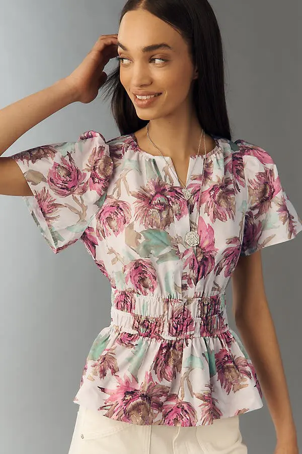 THE SOMERSET COLLECTION BY ANTHROPOLOGIE The Somerset Collection Flutter Sleeve Blouse - Pink Floral