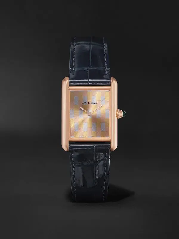 CARTIER Tank Louis Hand-wound 33.7mm Large 18-karat Rose, Yellow And White And Alligator Watch - Gold