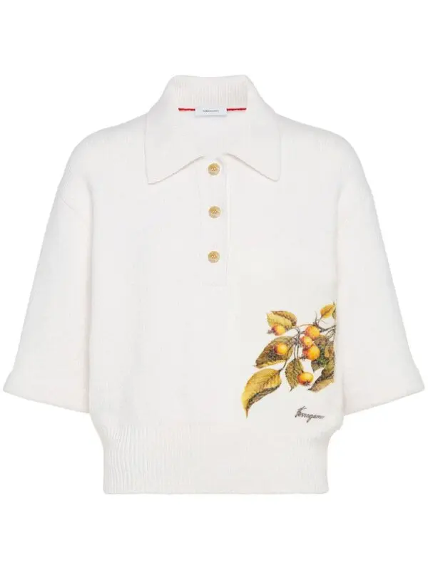 FERRAGAMO Botanical-motif Polo Shirt - White