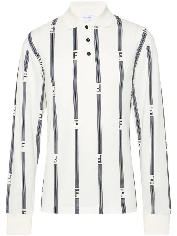 FERRAGAMO College Striped Cotton Polo Shirt - White