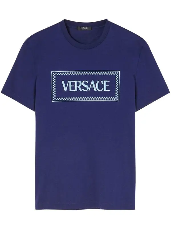 Versace 90s Logo Embroidered T-shirt - Blue