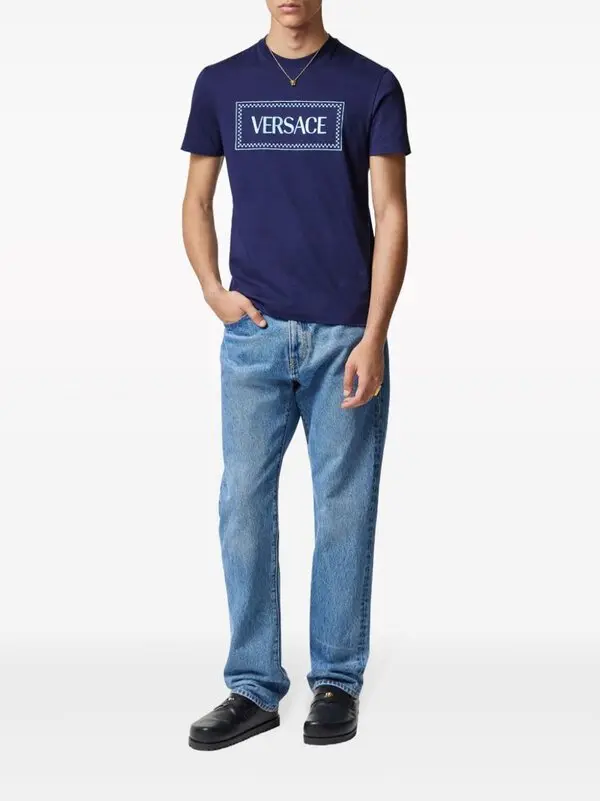 Versace 90s Logo Embroidered T-shirt - Blue