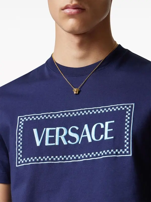 Versace 90s Logo Embroidered T-shirt - Blue