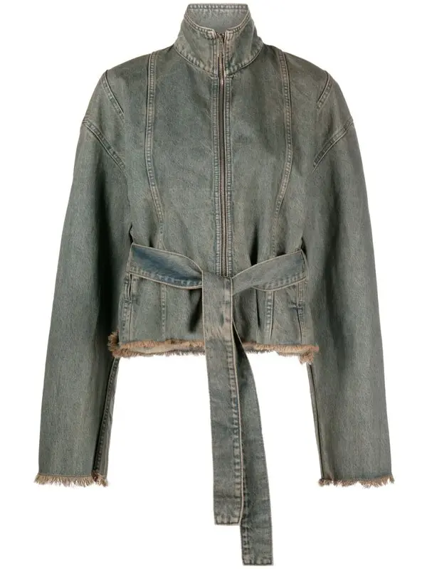 JADE CROPPER Belted Denim Jacket