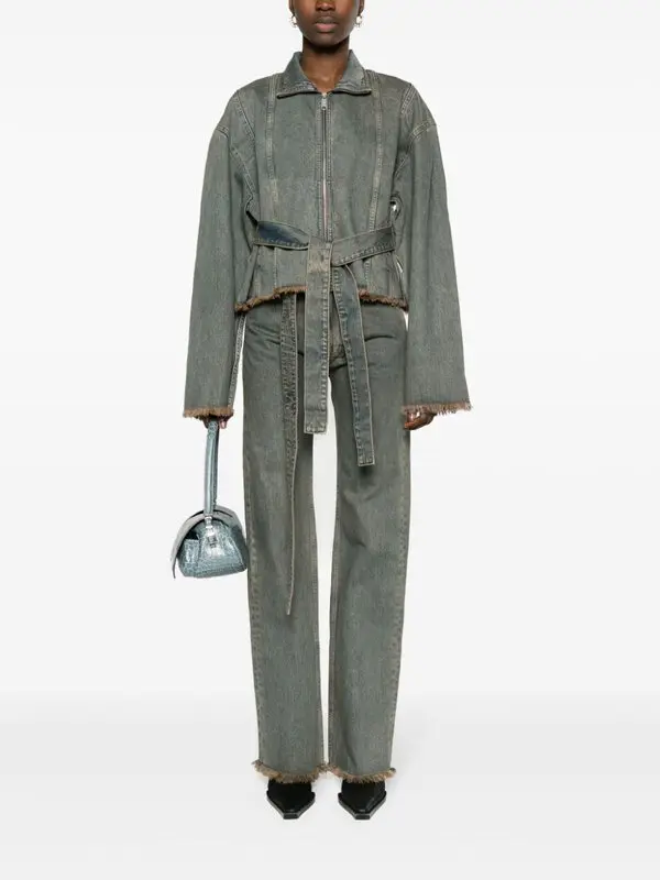 JADE CROPPER Belted Denim Jacket