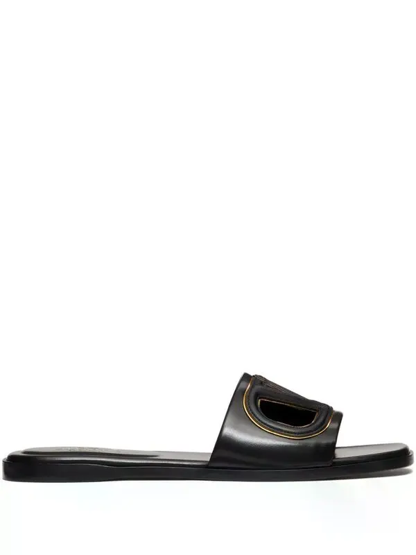 Valentino Garavani Vlogo Cut-out Leather Slides - Black