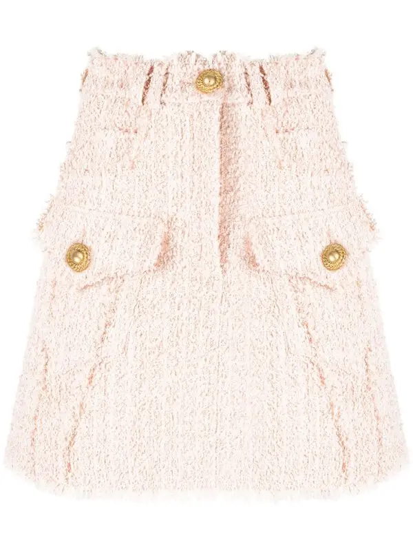 Balmain Frayed Tweed Miniskirt - Neutrals
