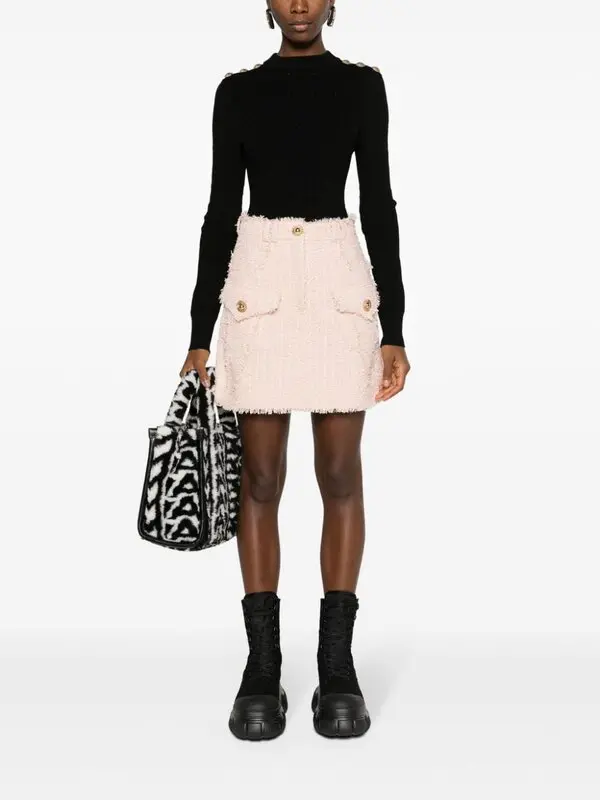 Balmain Frayed Tweed Miniskirt - Neutrals