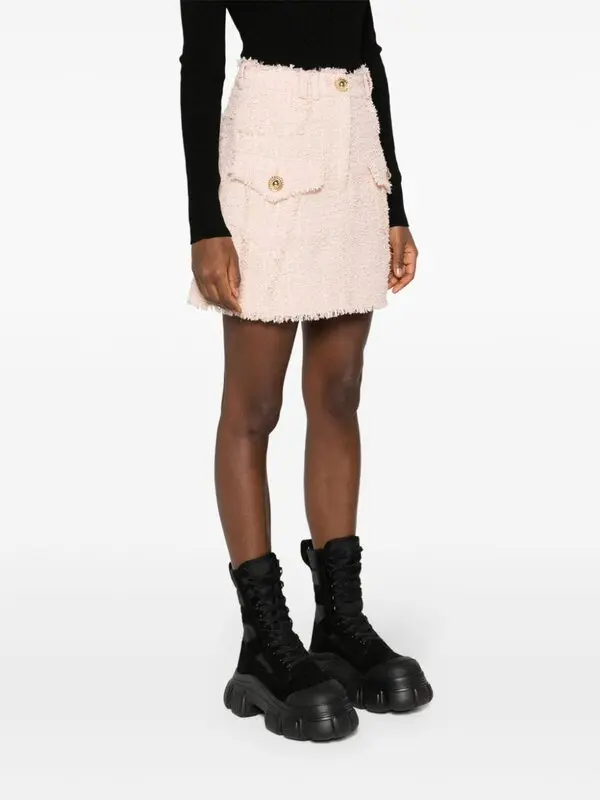 Balmain Frayed Tweed Miniskirt - Neutrals