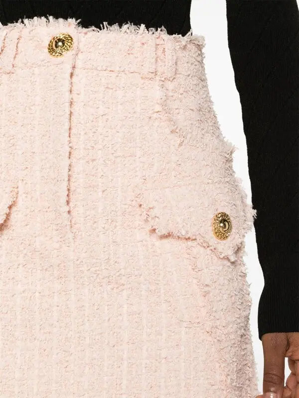 Balmain Frayed Tweed Miniskirt - Neutrals