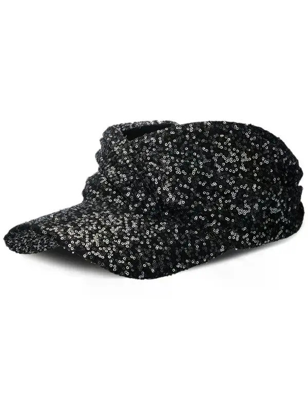 MAISON MICHEL Nicky Sequin-embellished Visor - Black