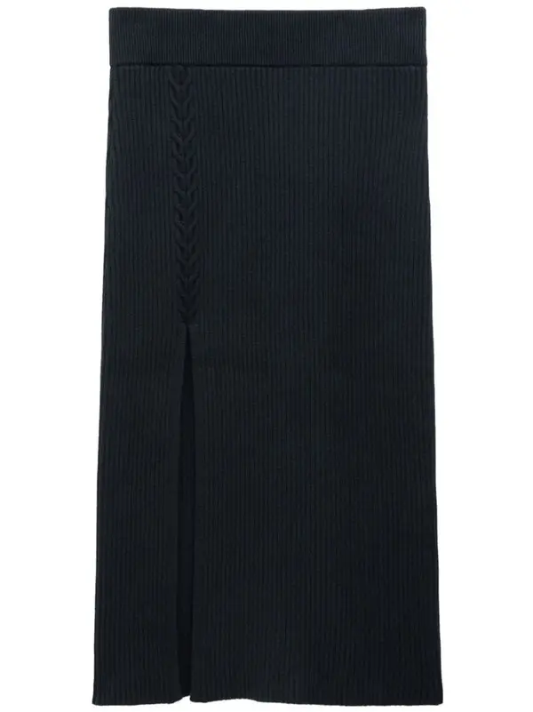 Filippa K Front-slit Ribbed Knit Midi Skirt - Black