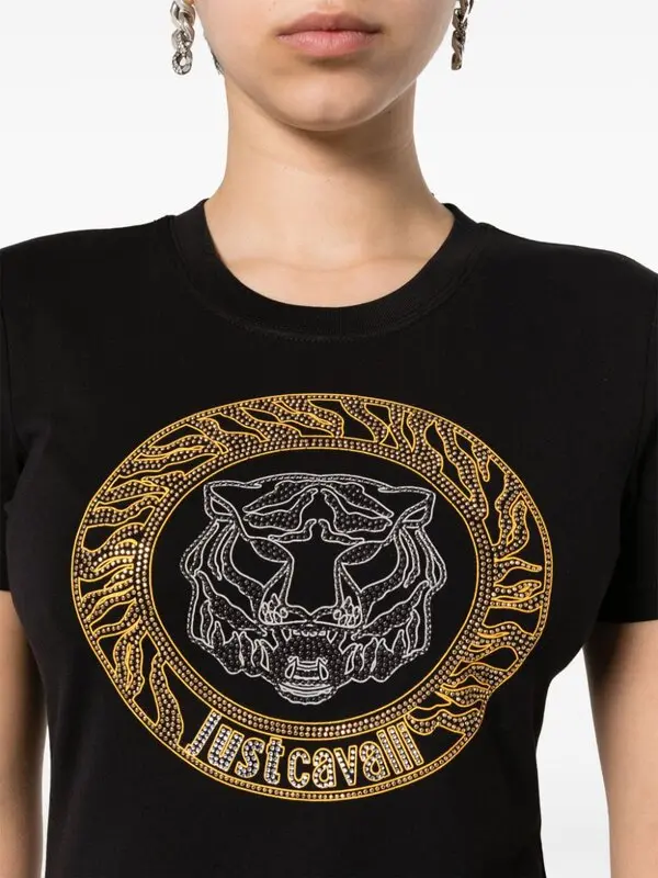 Just Cavalli Rhinestone-embellished Logo T-shirt