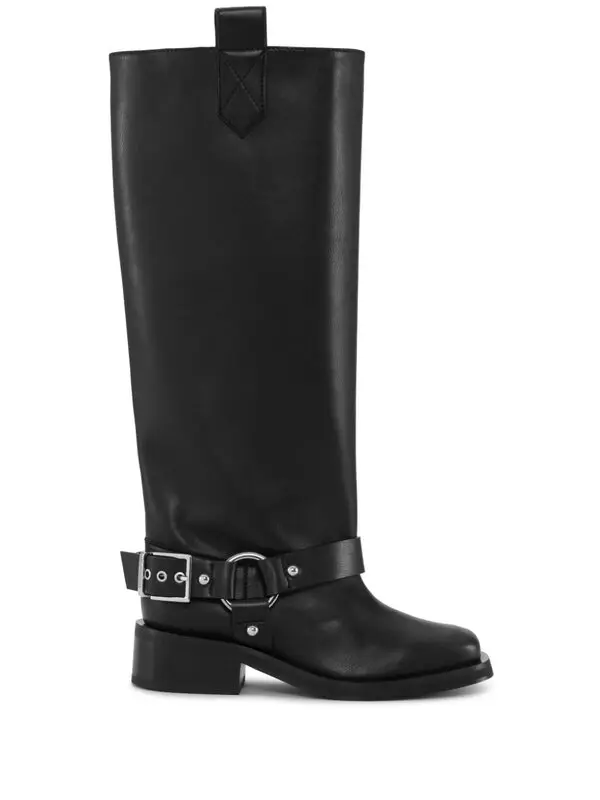 Ganni Grained Recycled Leather Boots Black Editorialist