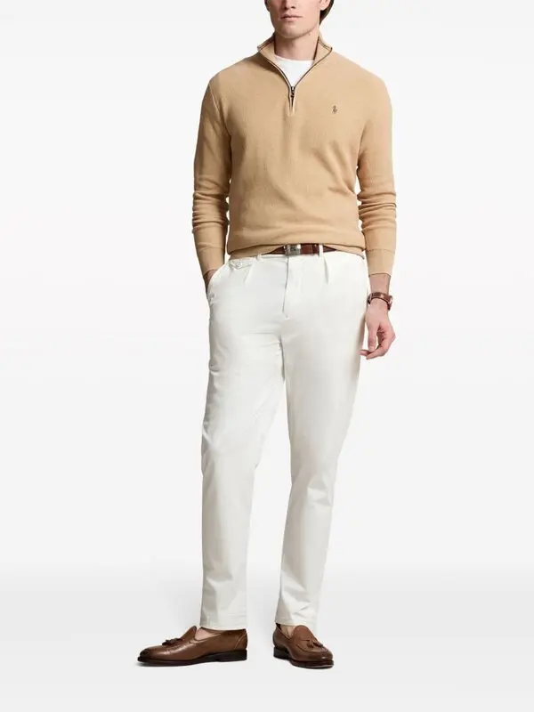 Polo Ralph Lauren Quarter-zip Embroidered Logo Jumper - Neutrals