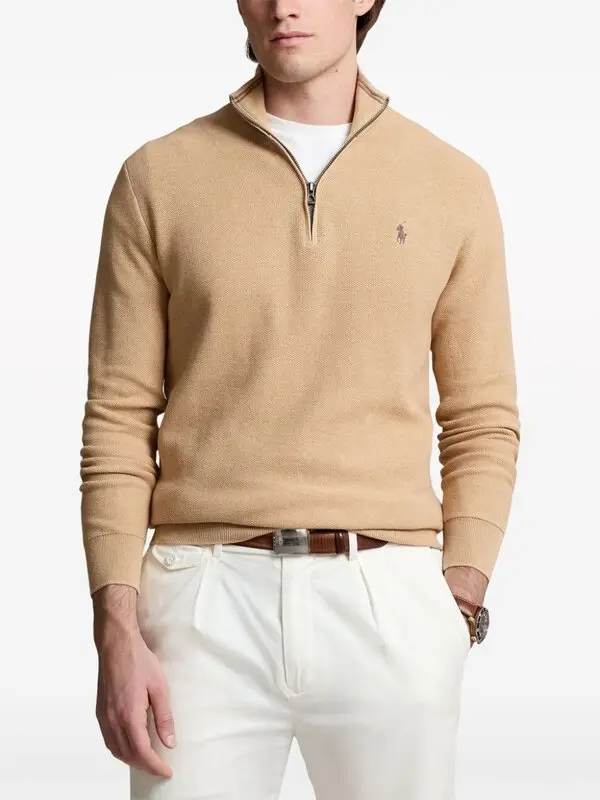 Polo Ralph Lauren Quarter-zip Embroidered Logo Jumper - Neutrals