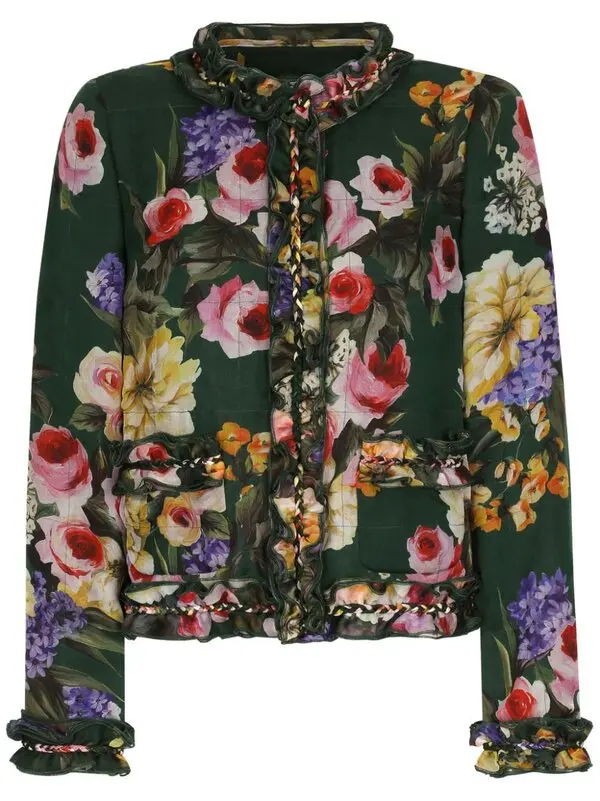 Dolce & Gabbana Floral-print Silk Jacket - Green