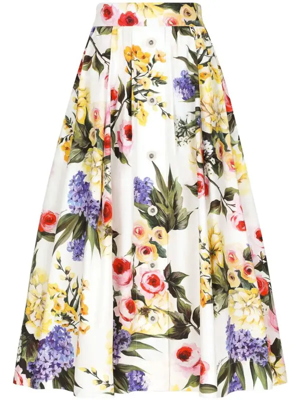 Dolce & Gabbana Floral-print Midi Skirt - White
