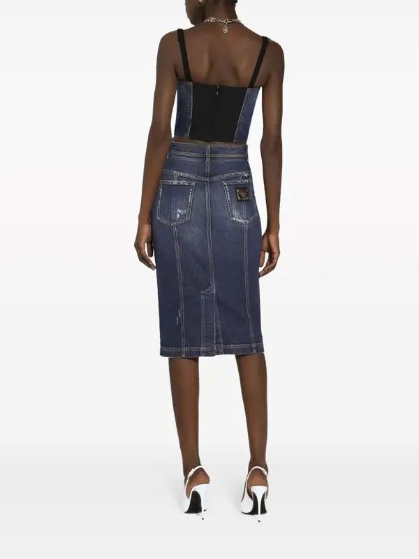 Dolce & Gabbana Logo Plaque Denim Crop Top - Blue