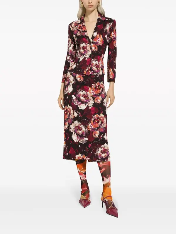Dolce & Gabbana Floral-print Fitted Blazer - Red