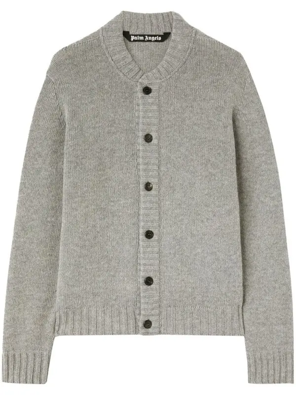 Palm Angels Curved-logo Wool-blend Cardigan - Grey