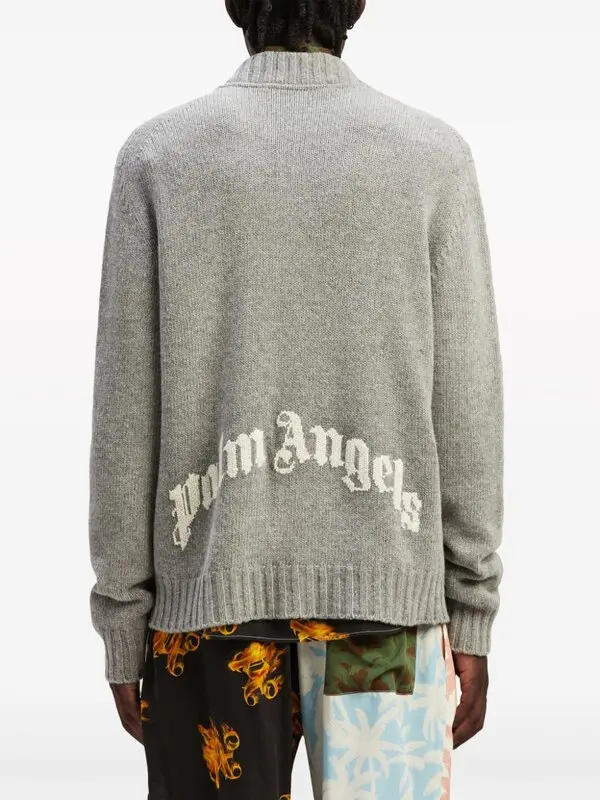 Palm Angels Curved-logo Wool-blend Cardigan - Grey