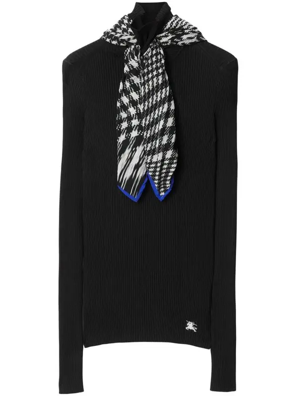 Burberry Scarf-detail Ribbed Jumper - Black