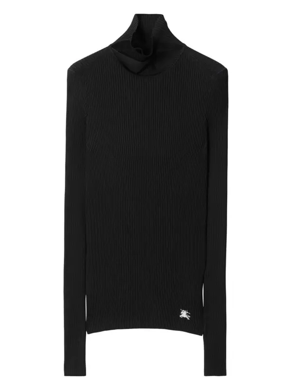 Burberry Scarf-detail Ribbed Jumper - Black