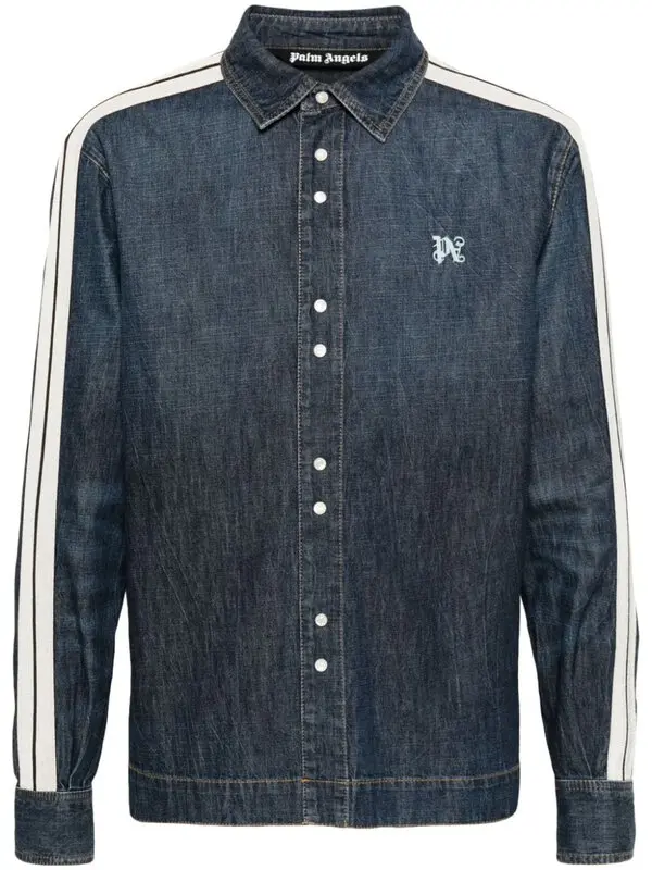 Palm Angels Monogram-embroidered Denim Track Jacket - Blue