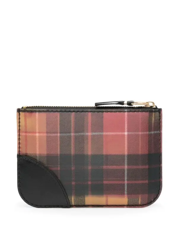Comme Des Garçons Tartan Check Holographic Coin Pouch - Red