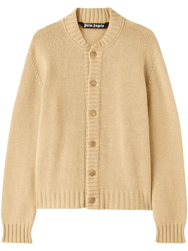 Palm Angels Curved-logo Wool-blend Cardigan - Neutrals