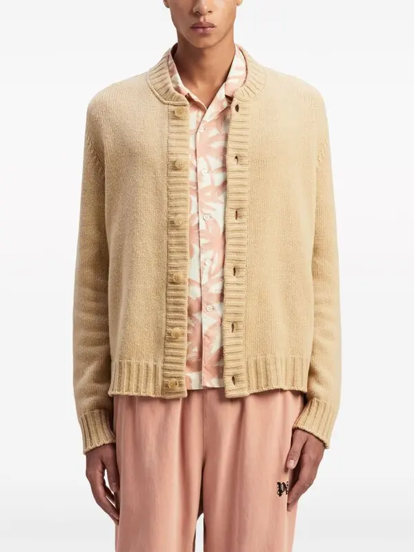 Palm Angels Curved-logo Wool-blend Cardigan - Neutrals