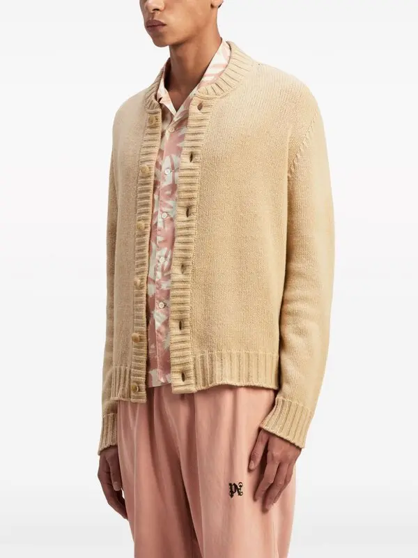 Palm Angels Curved-logo Wool-blend Cardigan - Neutrals