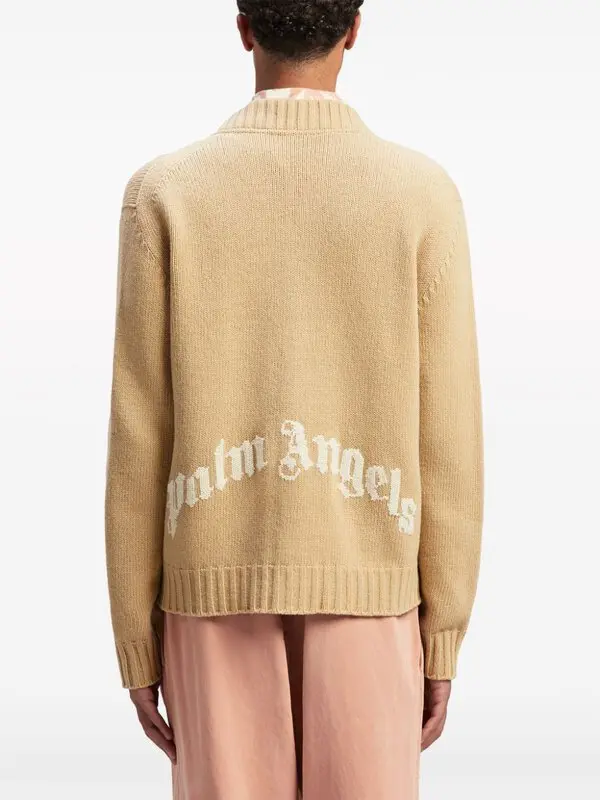 Palm Angels Curved-logo Wool-blend Cardigan - Neutrals