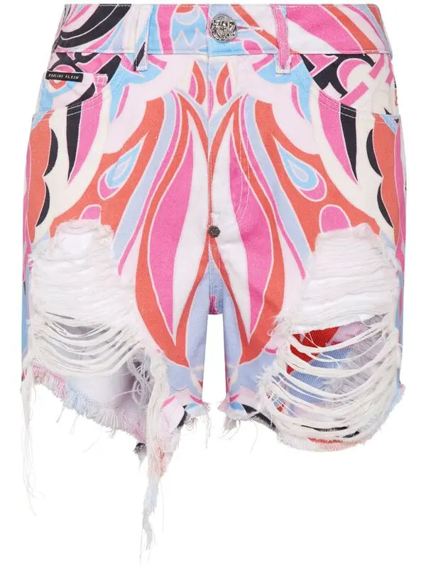 Philipp Plein Abstract Print Mini Shorts - White