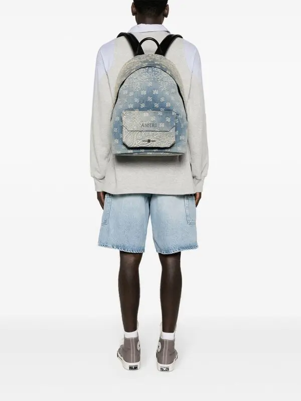 Amiri Bandana-Jacquard Denim Backpack - Blue | Editorialist