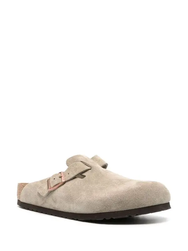 BIRKENSTOCK Boston Suede Buckle Slides - Neutrals
