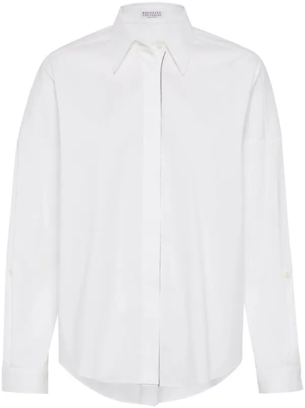 Brunello Cucinelli Bead-embellished Cotton Blend Shirt - White