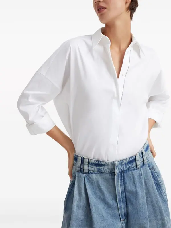 Brunello Cucinelli Bead-embellished Cotton Blend Shirt - White